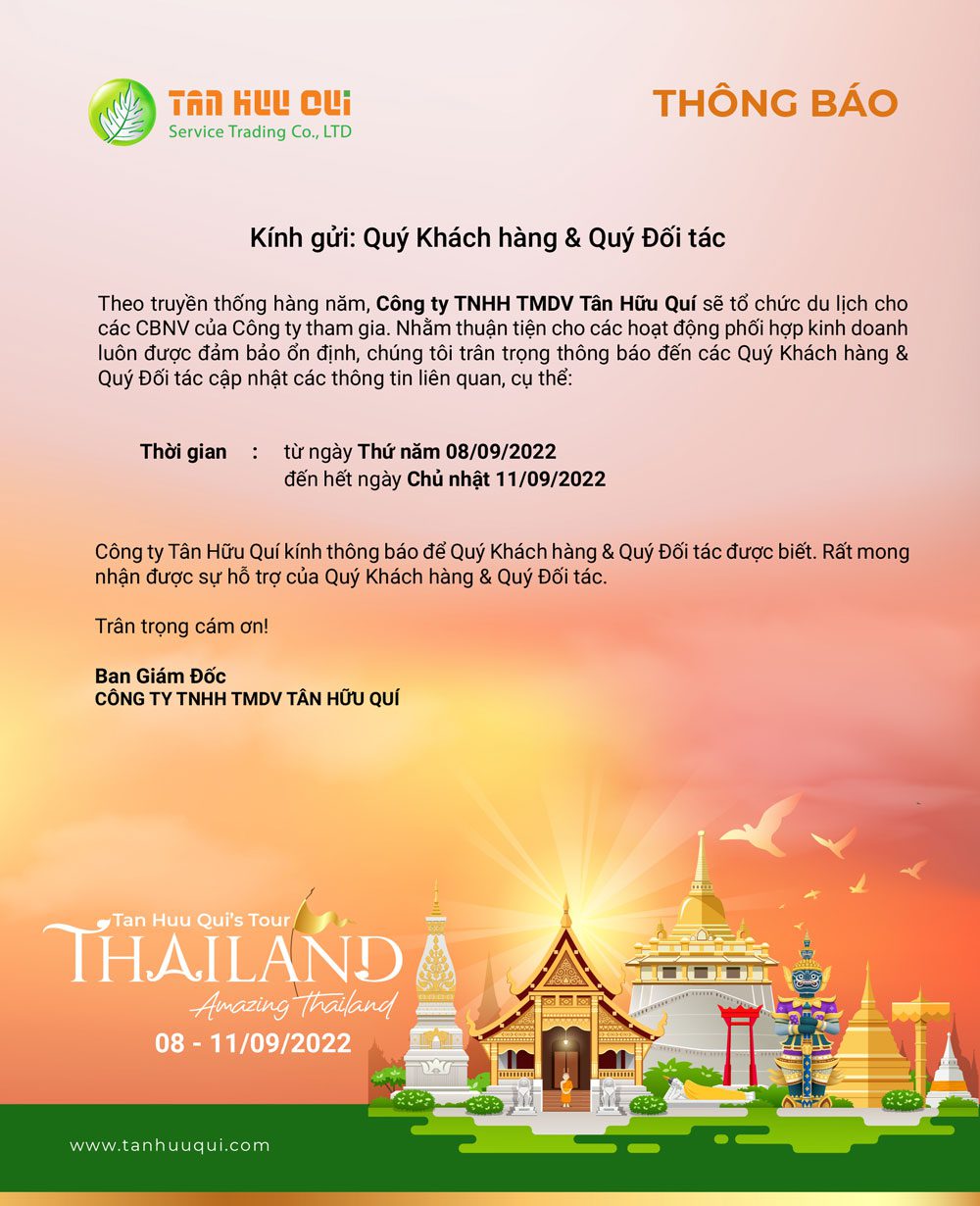 Công ty Tân Hữu Quí tổ chức chương trình du lịch Thái Lan dành cho toàn ...